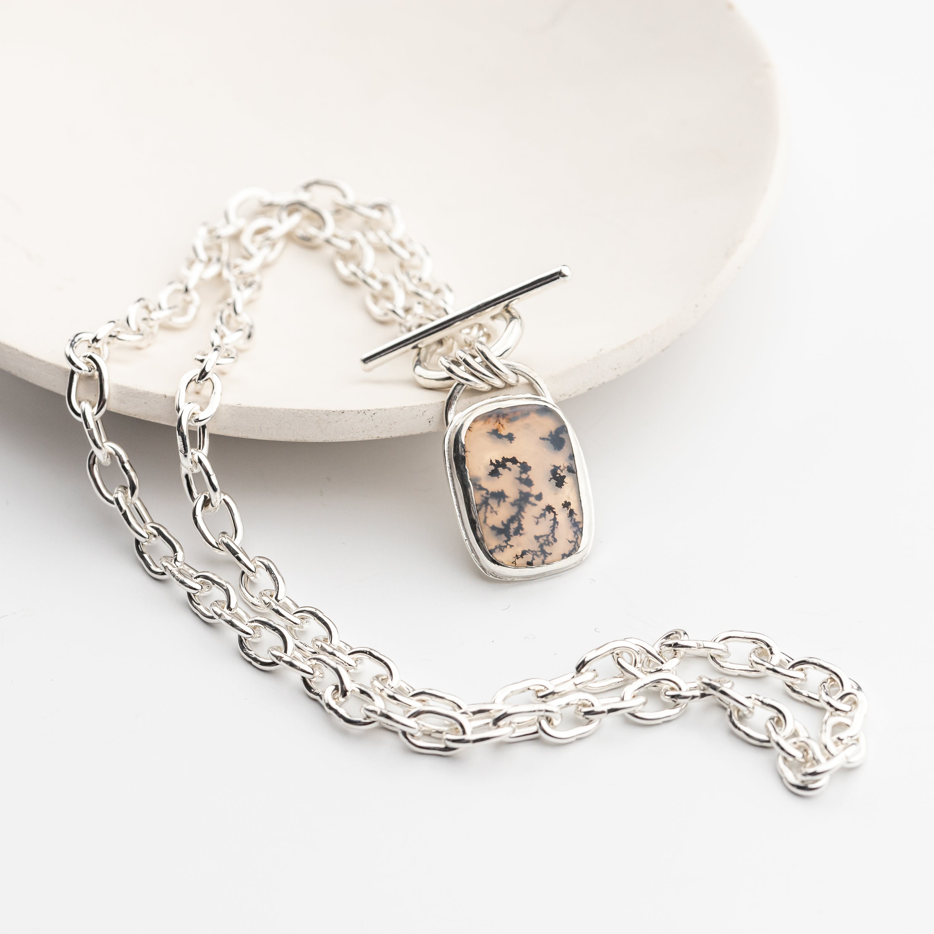 Bezel Set Agate on Handmade Sterling Silver Chain, Toggle Front Artisan ...