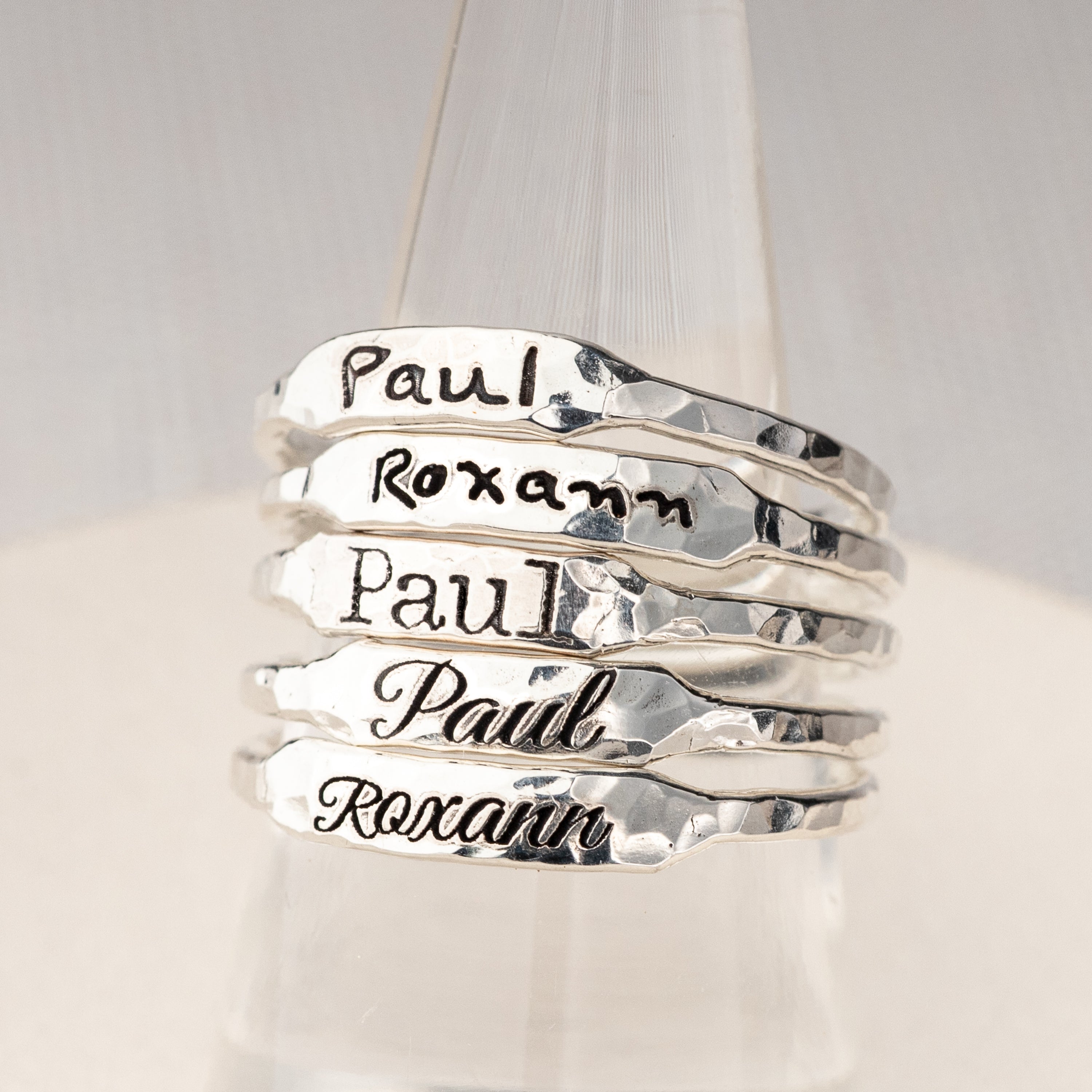 Custom Engraved Sterling Silver Stacking Name Rings for Her – Lizardi ...